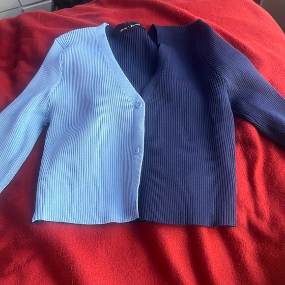 mandee | Tops | Mandees Ribbed Light Blue Navy Blue Long Sleeve Button ...
